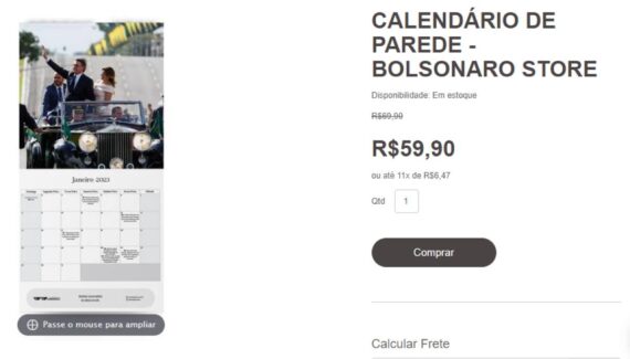 'Bolsonaro store' tem calendário, caneca, tábua com tema Bolsonaro