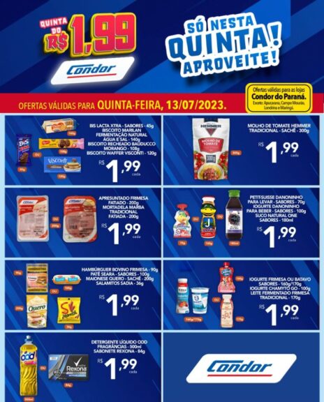 Rede Condor de supermercados tem "Dia do R$ 1,99" no Paraná